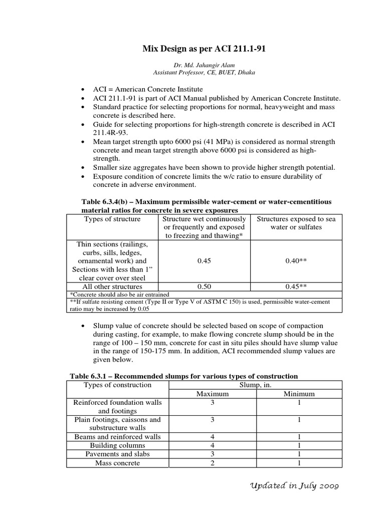 Aci Mix Design | PDF | Concrete | Building Technology