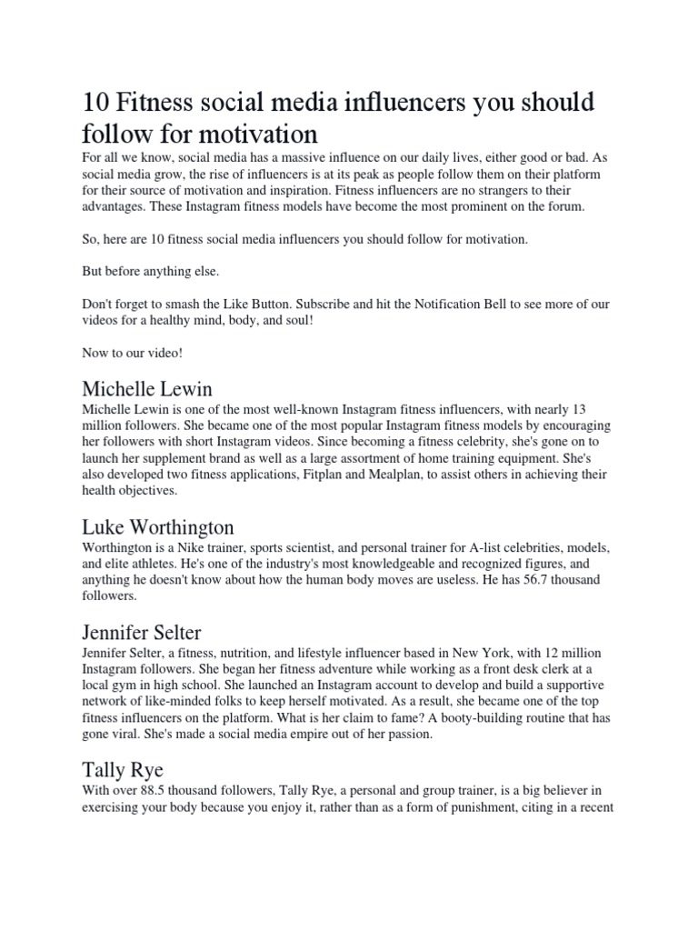 10 Fitness Social Media Influencers You Should Follow For Motivation ...
