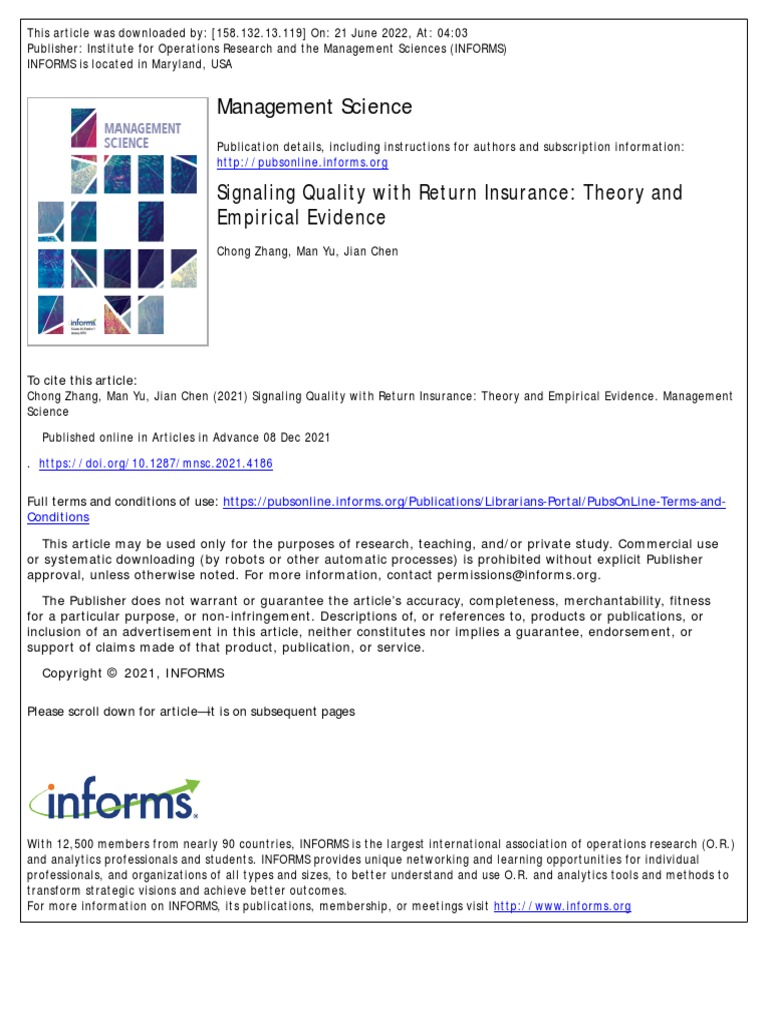 Signaling Quality With Return Insurance Theory and Empirical Evidence ...