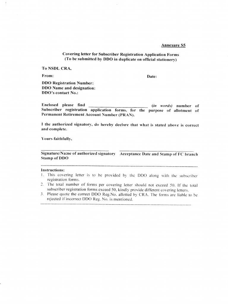 S5-NPS - Annexure-S5-form PRAN Ddo Covering Letter | PDF | Business ...