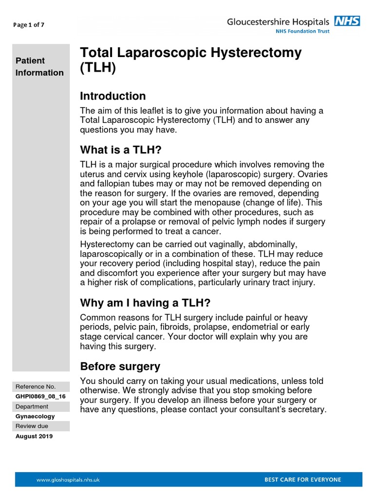 Total Laparoscopic Hysterectomy (TLH) : Patient Information Patient ...