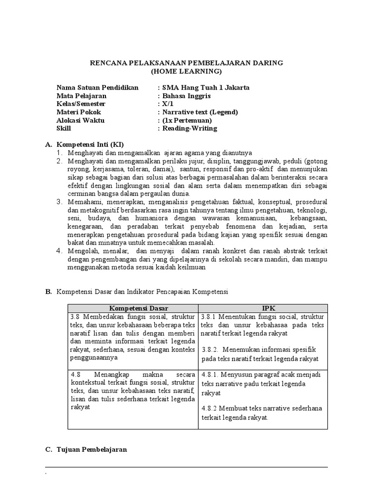 RPP Narrative (Legend) | PDF