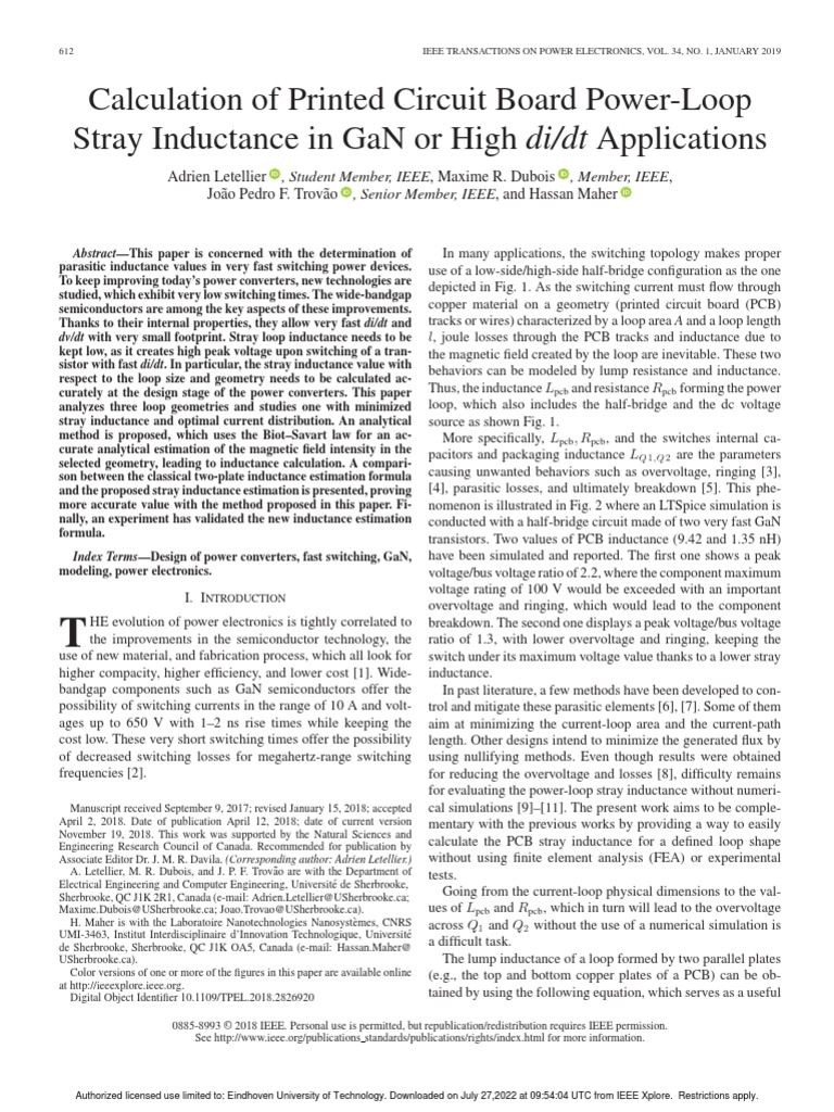 Calculation of Printed Circuit Board Power-Loop Stray Inductance in Gan ...