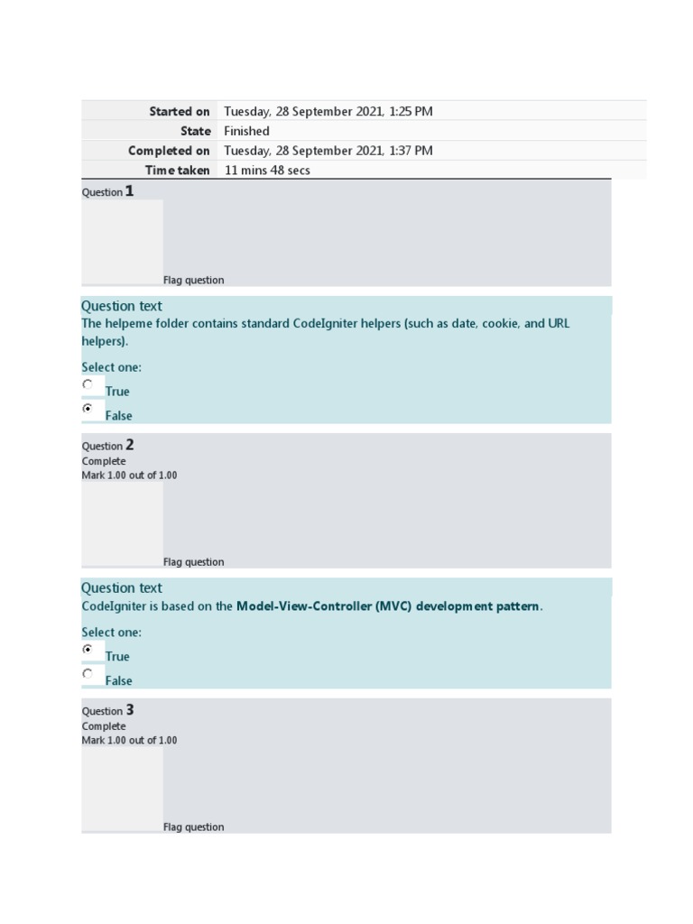 CodeIgniter Framework Quiz Guide | PDF | Computer File | Model–View–Controller