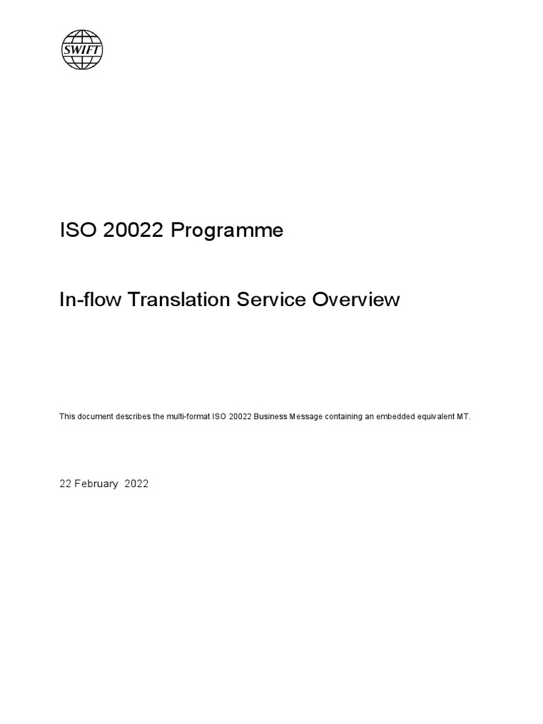ISO 20022 Programme: In-Flow Translation Service Overview | PDF | Xml | Ellipsis