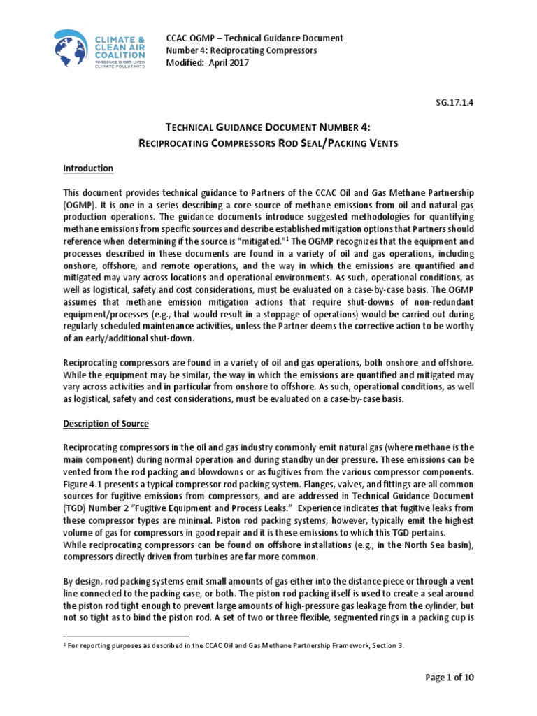 2017 - OGMP TGD4 Reciprocating Compressors - CCAC | PDF | Piston ...