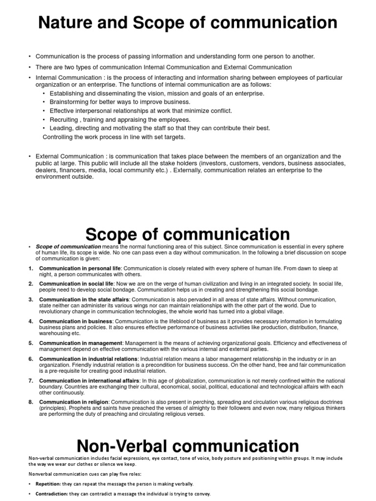 Nature and Scope of Communication | PDF | Communication | Nonverbal ...