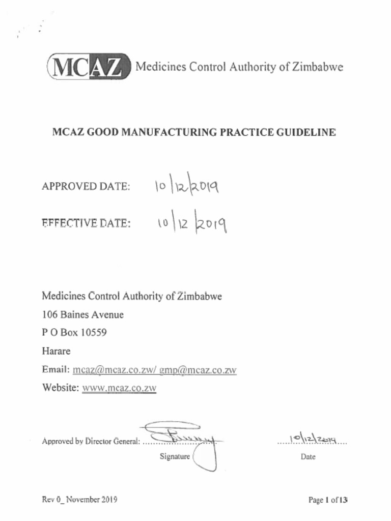 MCAZ Good Manufacturing Practice Guideline - Rev 0 - November 2019 | PDF