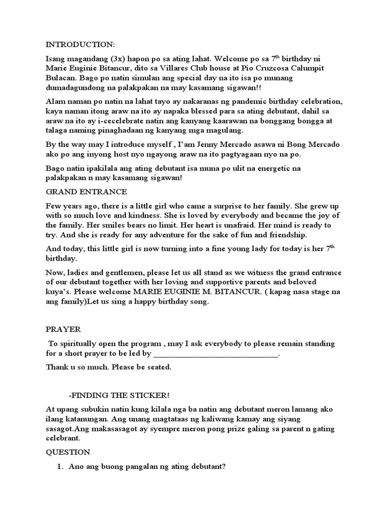 TH Birthday Script | PDF