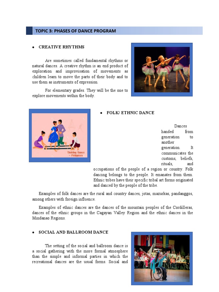 Topic 3: Phases of Dance Program | PDF | Dances | Ballroom Dance