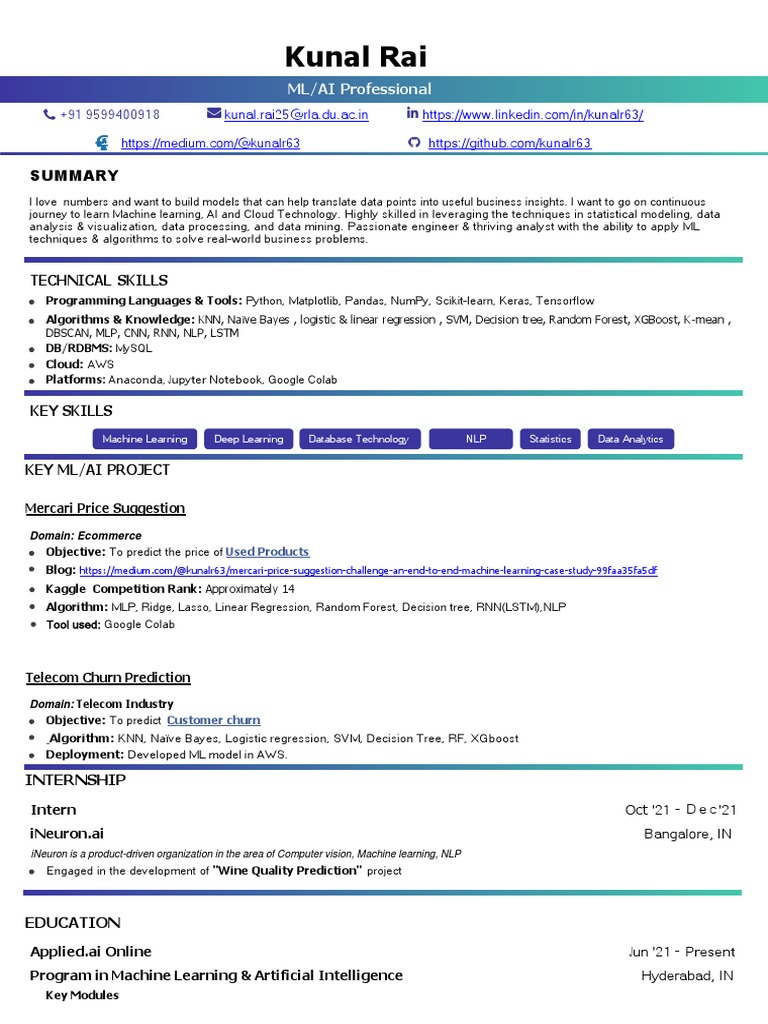 kunal resume | PDF | Machine Learning | Artificial Intelligence