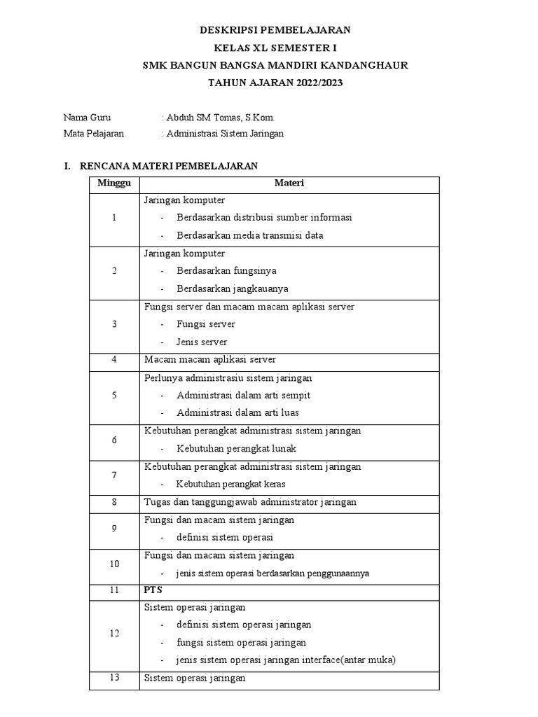 Lesson Description Tjb-Wan | PDF