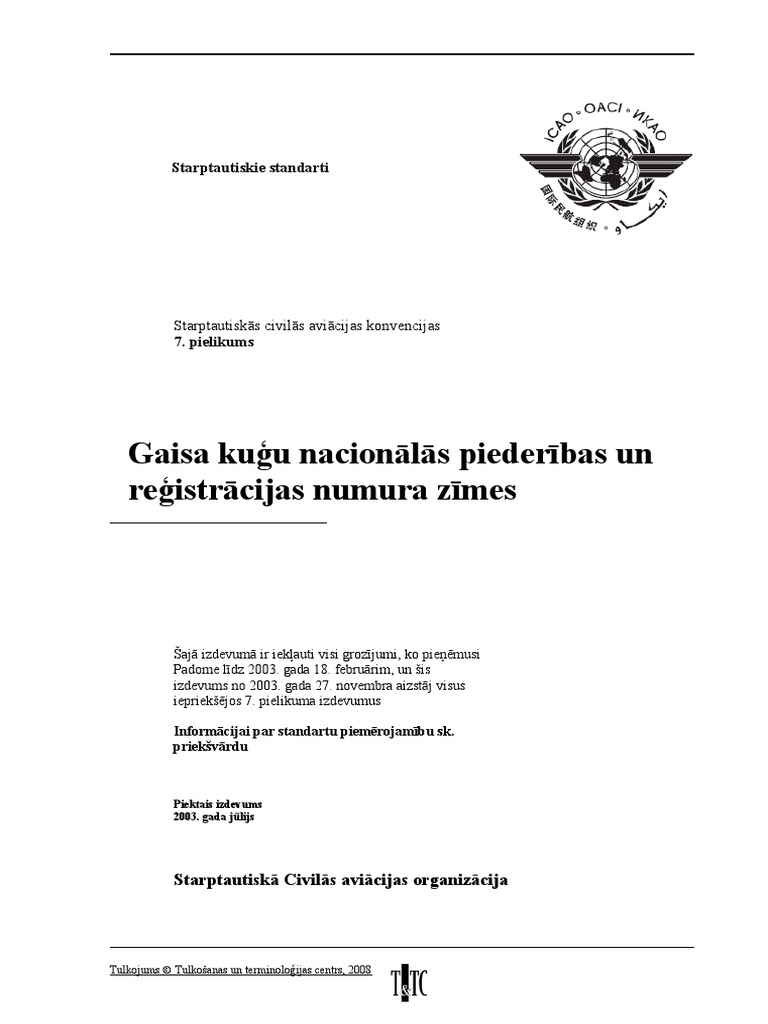 Annex 7 To The Convention On International Civil Aviation - Aircraft ...