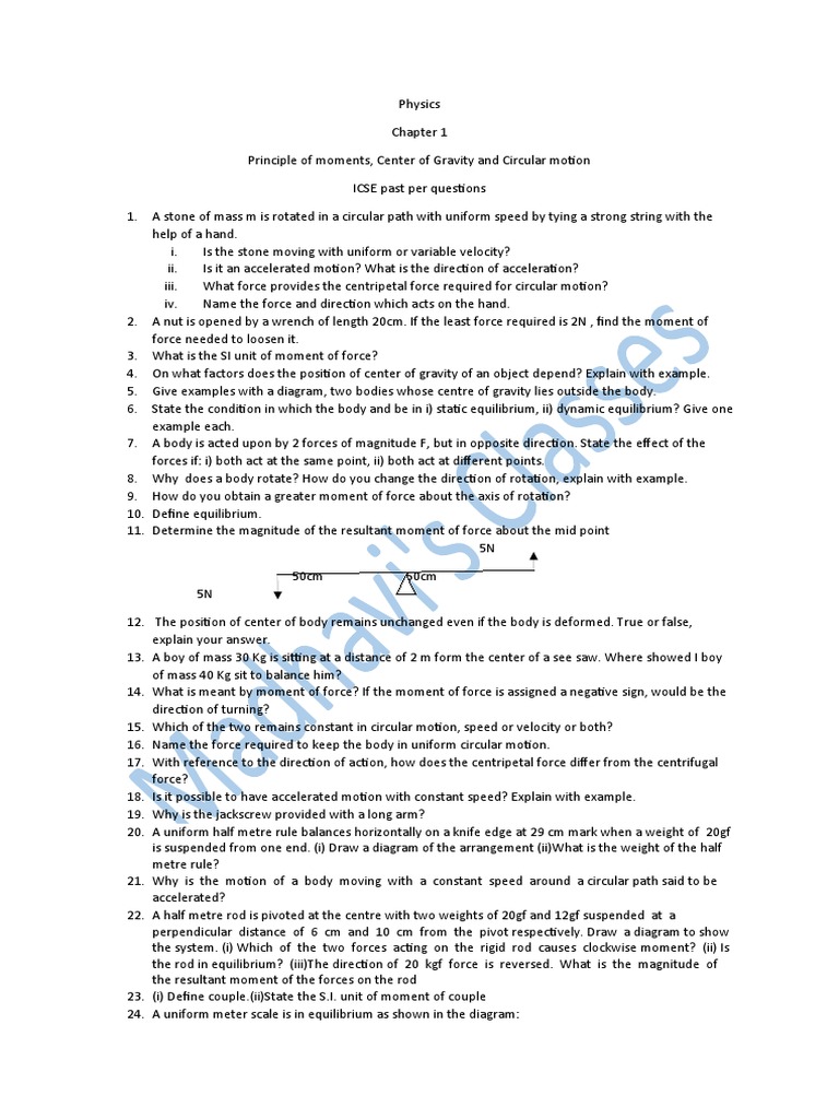 Principles of Circular Motion, Center of Gravity, and Moments of Force ...