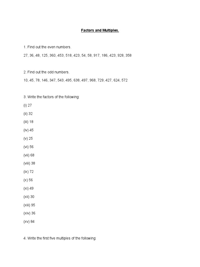 Factors and Multiples Worksheet | PDF | Prime Number | Numbers