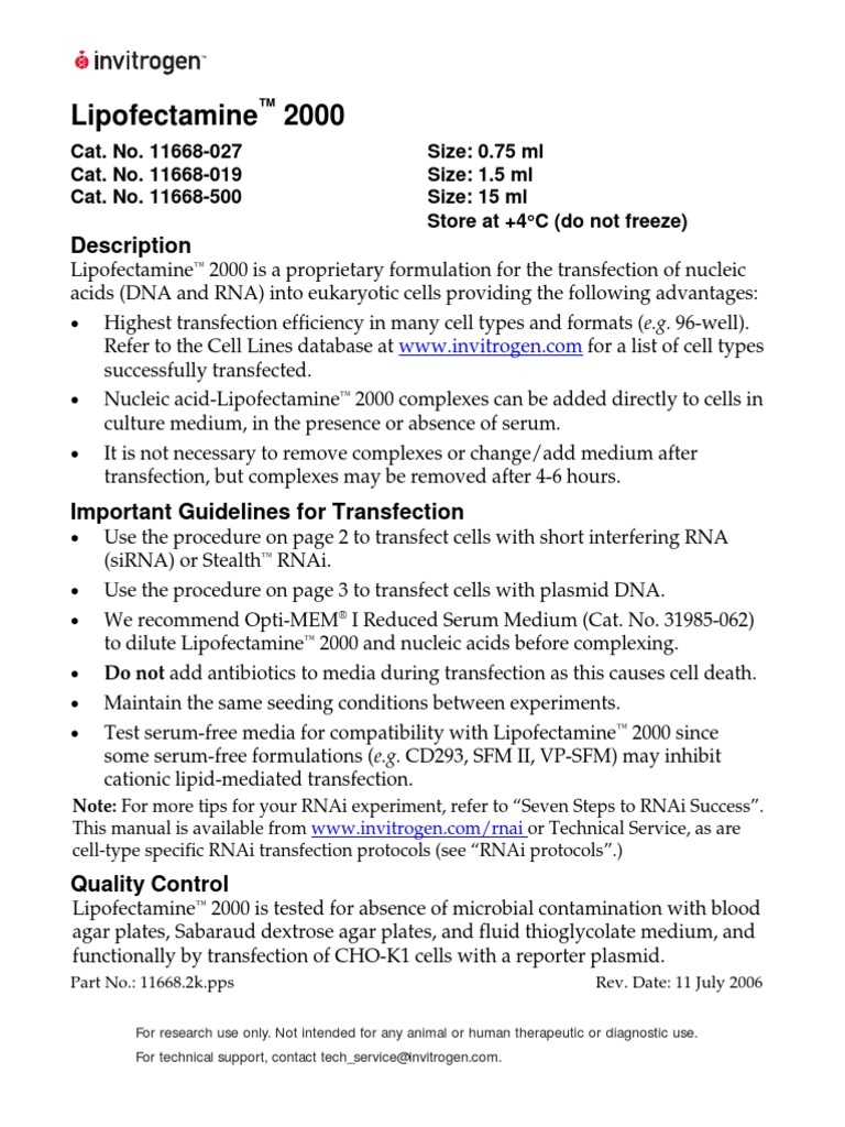 16 - Invitrogen Lipofectamine2000 | PDF