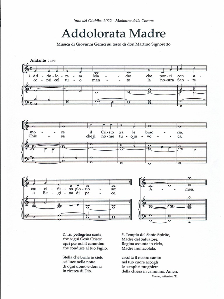 Addolorata Madre - Inno Del Giubileo 2022 | PDF