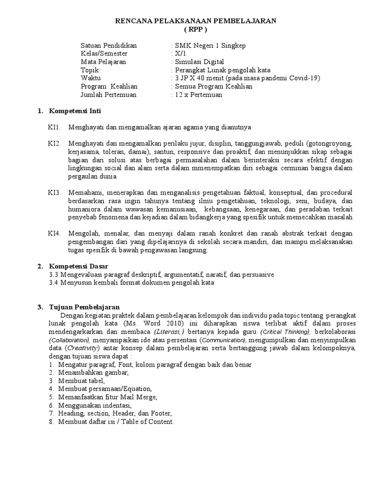 RPP PJBL Ms Word | PDF