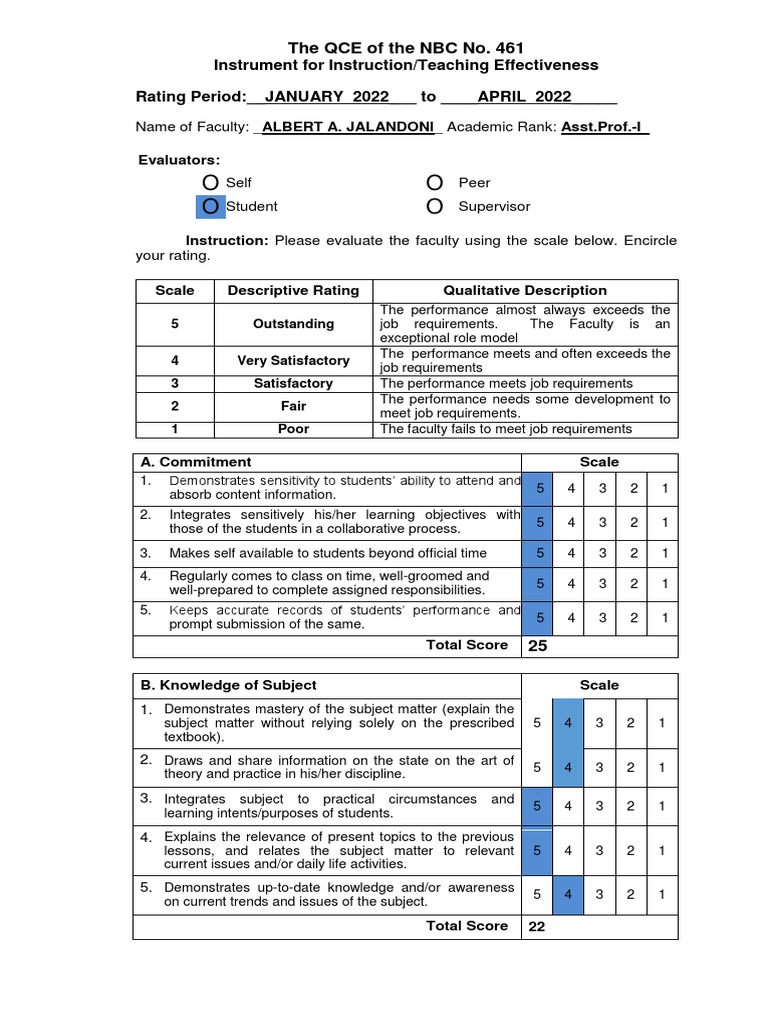 QCE Evaluation for Teaching Effectiveness | PDF | Teaching Method ...