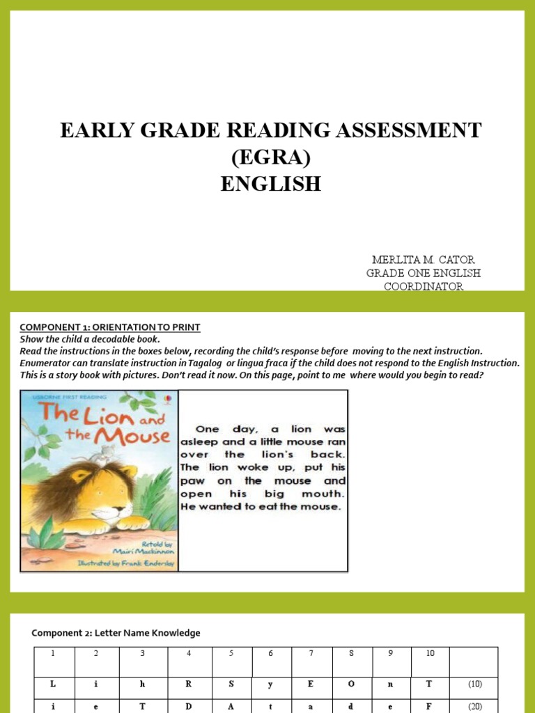 Early Grade Reading Assessment (EGRA) English | PDF | Cognition ...
