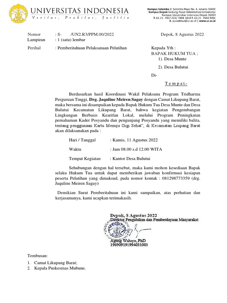 Surat Pemberitahuan Kegiatan UI | PDF