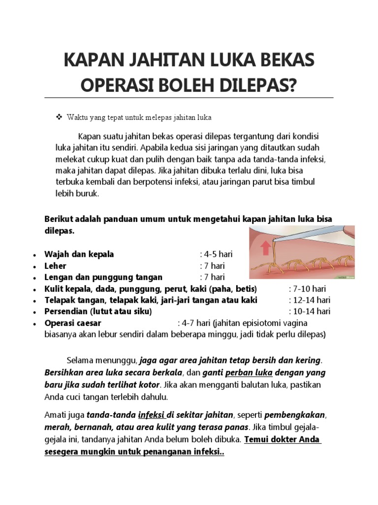 Kapan Jahitan Luka Bekas Operasi Boleh Dilepas | PDF | Kesehatan Holistik