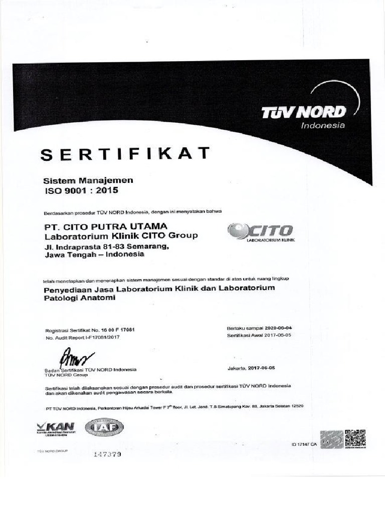 Sertifikat Mutu Lab CITO | PDF