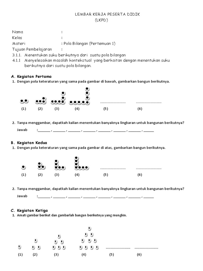 Pola Bilangan Pert 1 (Jenis-Jenis Pola Bilangan) | PDF
