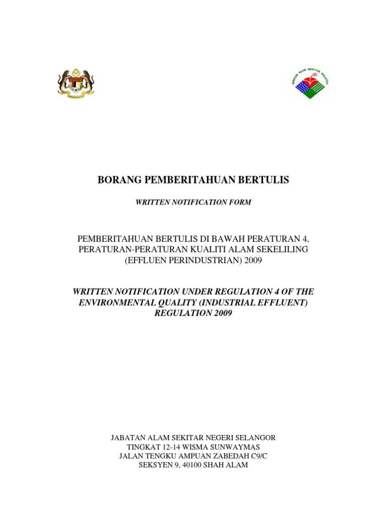 Borang Notifikasi-Pemberitahuan Bertulis | PDF