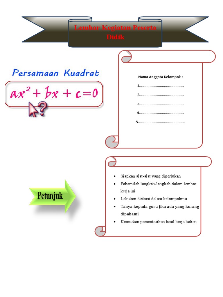 LKPD Persamaan Kuadrat P.1 | PDF