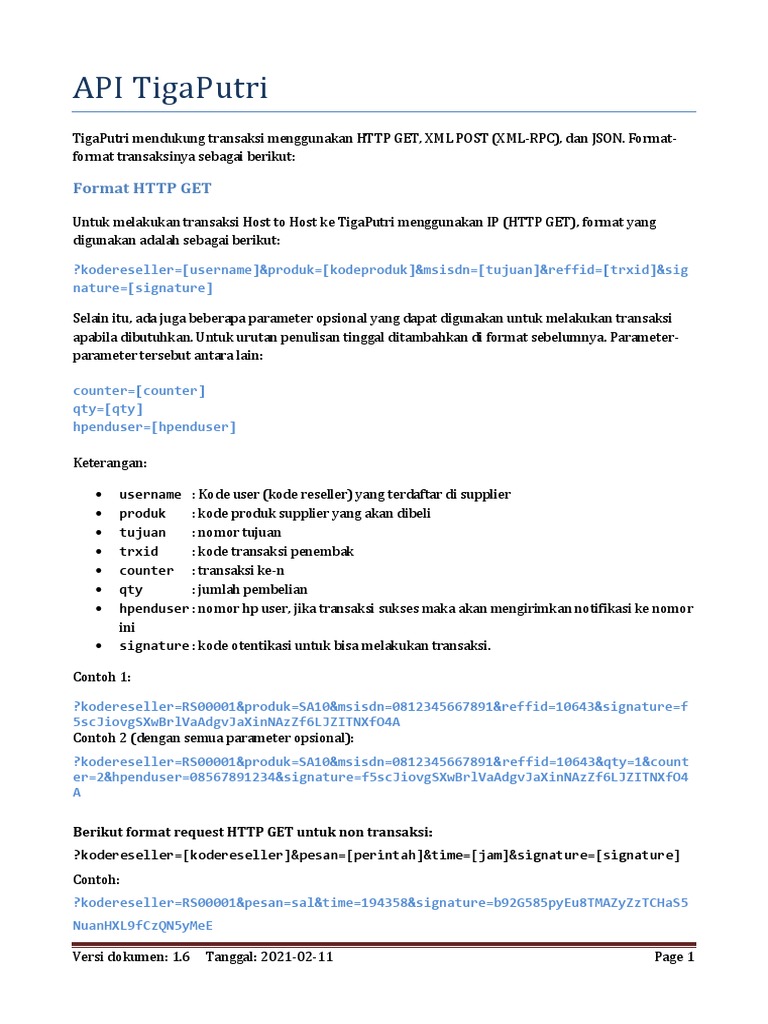 Dokumentasi Api Tigaputri V1 6 2 Pdf