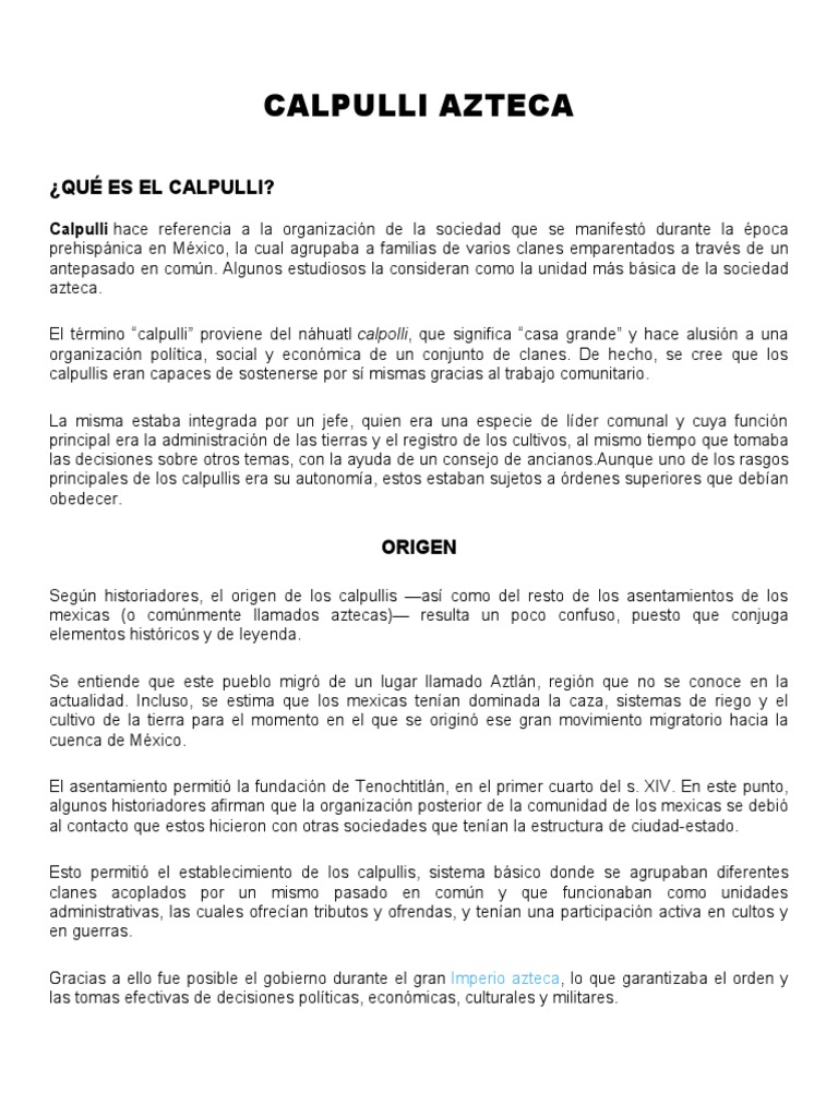Calpulli Azteca: Organización Social Básica | PDF | Propiedad | Bienes
