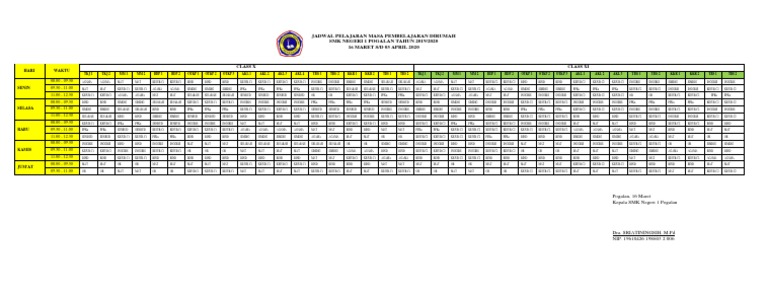 Jadual - KBM Daring SMKN 1 Pogalan | PDF