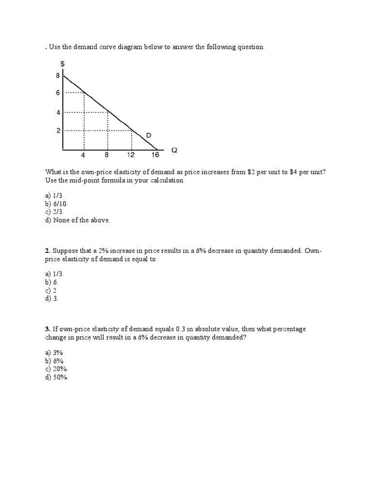 Use The Demand Curve Diagram Below To Answer The Following Question ...