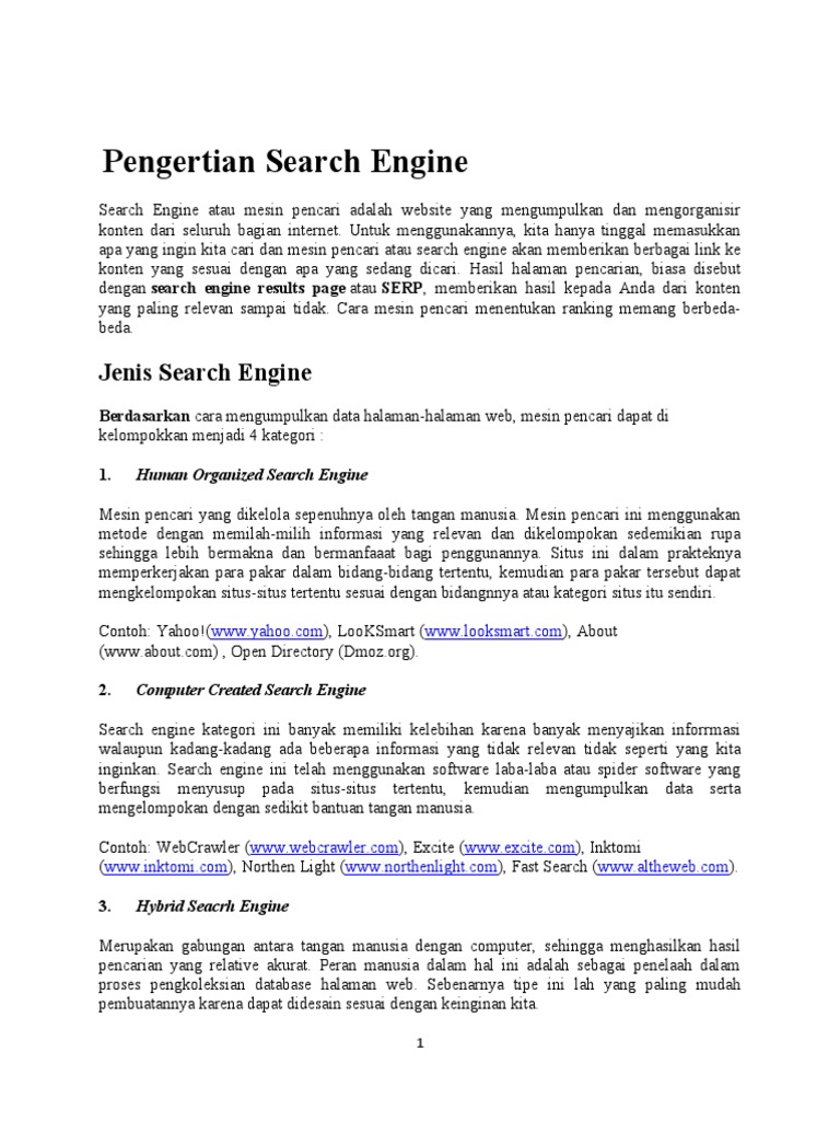 Pengertian Search Engine | PDF