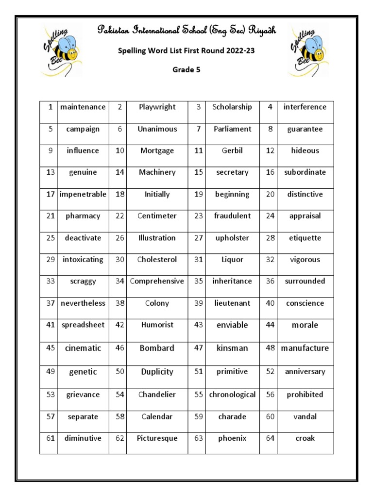 Spelling Bee-G5-2022-2023 | PDF