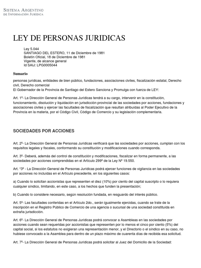 Ley de Personas Juridicas | PDF | Sociedad de responsabilidad limitada | Fundación (sin fines de ...