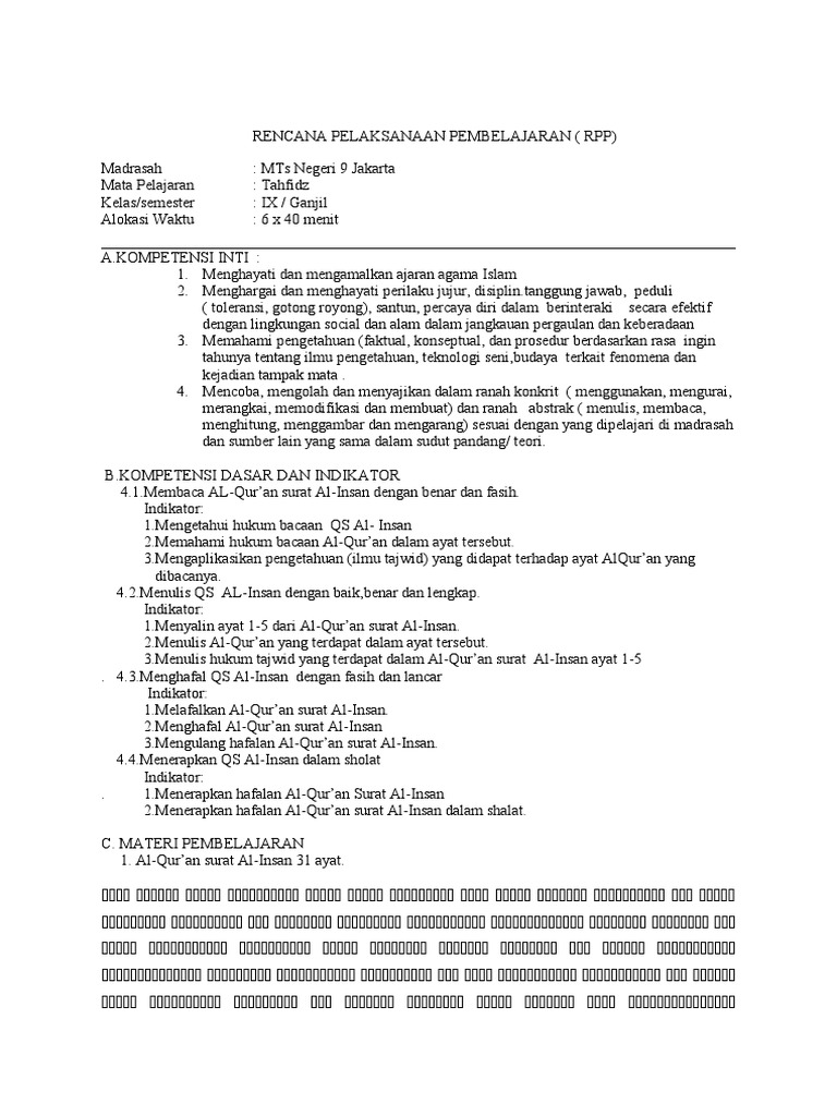 Dokumen - Tips - RPP Tahfidz Kls 9 | PDF