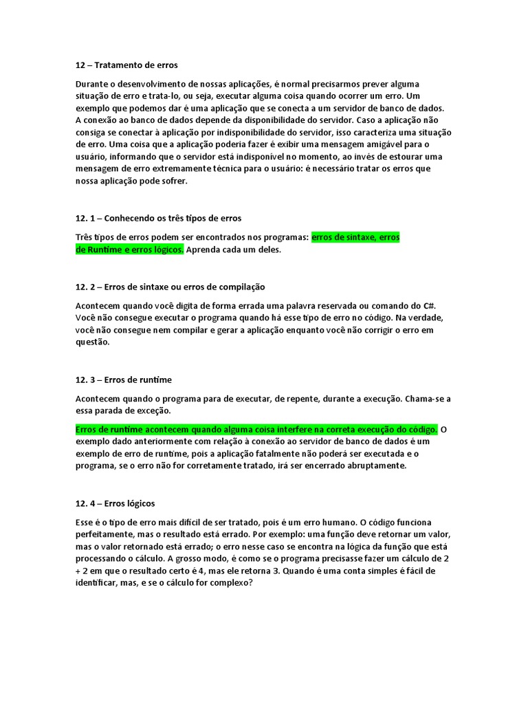Curso C# Básico - 12 - Tratamento de Erros | PDF | C Sharp (linguagem ...
