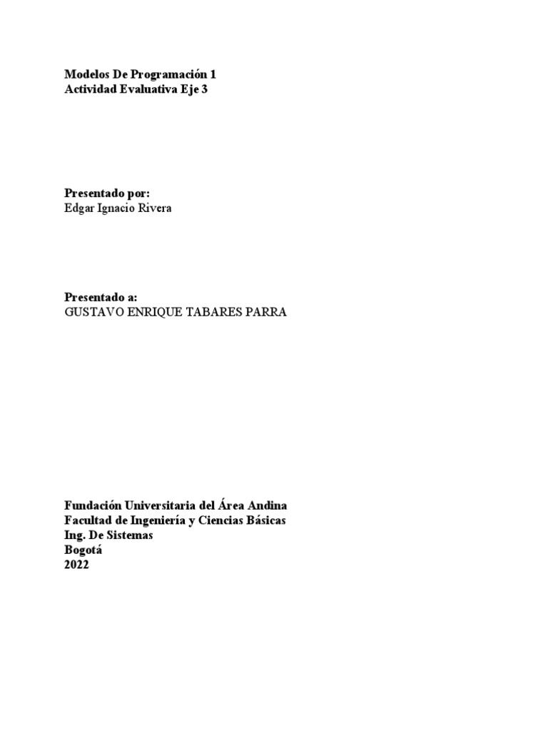 Modelos de Programación 1. Eje 3 | PDF | Programación de computadoras ...