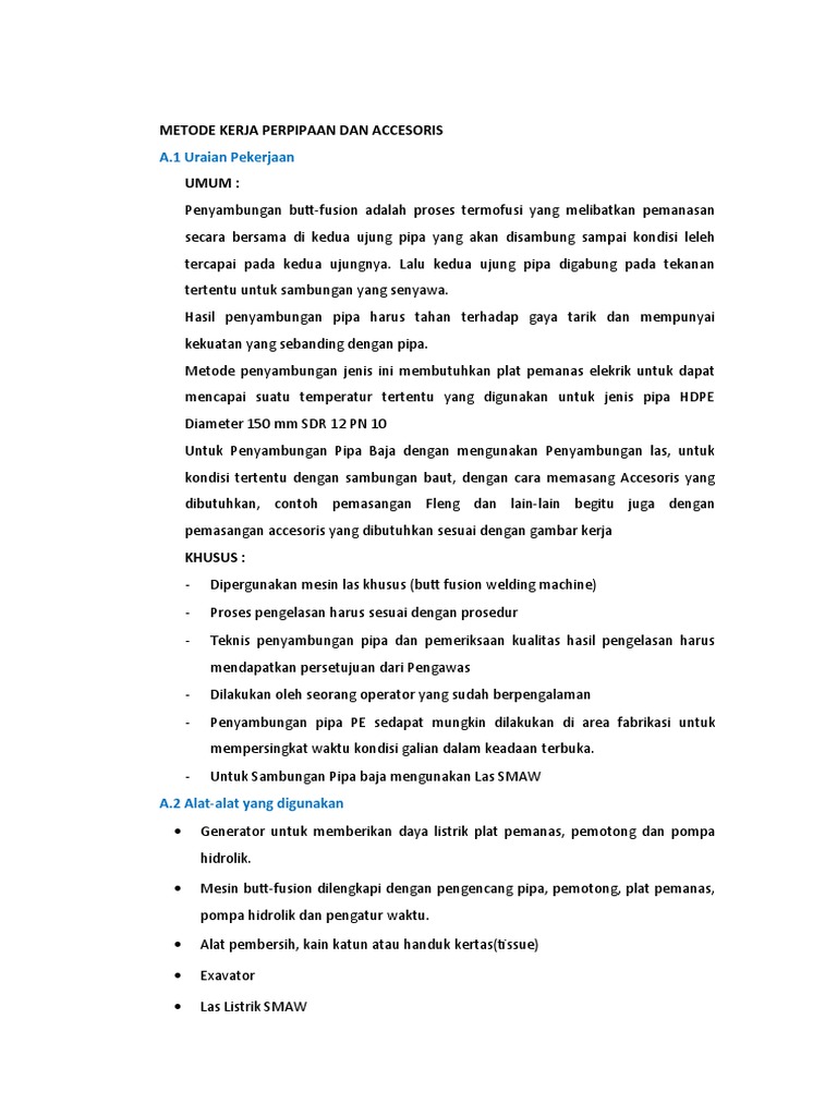 Metode Kerja Pekerjaan Pipa | PDF