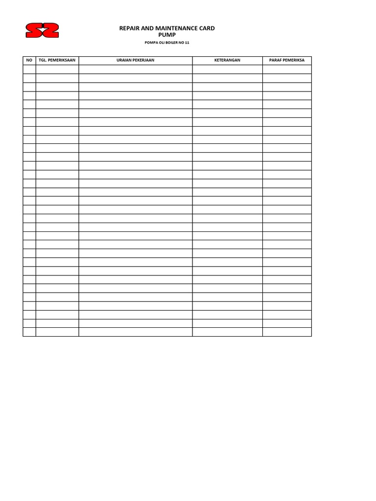Boiler No 11 Oil Pump Maintenance Card | PDF