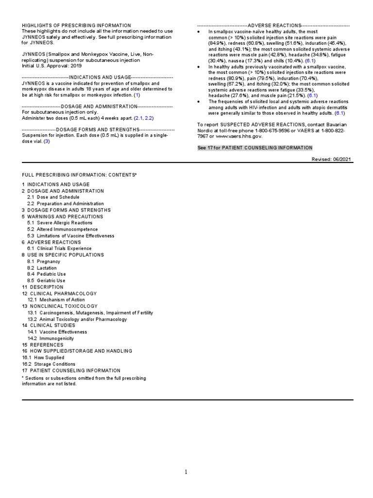 Package Insert - JYNNEOS | Download Free PDF | Vaccines | Injection ...