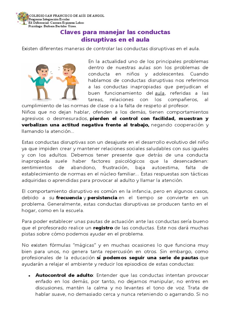conductas disruptivas en el aula | PDF | Comportamiento | Adultos