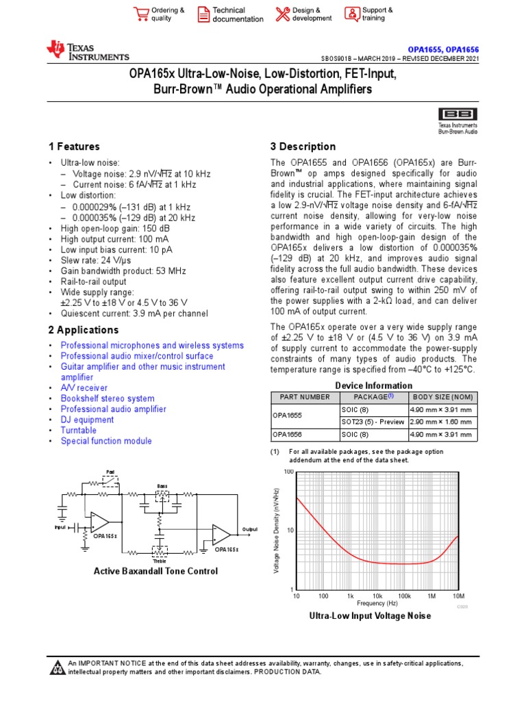OPA165x Ultra-Low-Noise, Low-Distortion, FET-Input, Burr-Brown™ Audio Operational Amplifiers ...