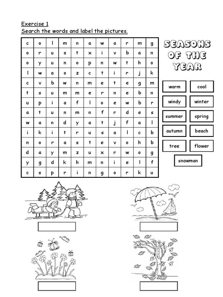 Seasons of The Year: Exercise 1 Search The Words and Label The Pictures ...