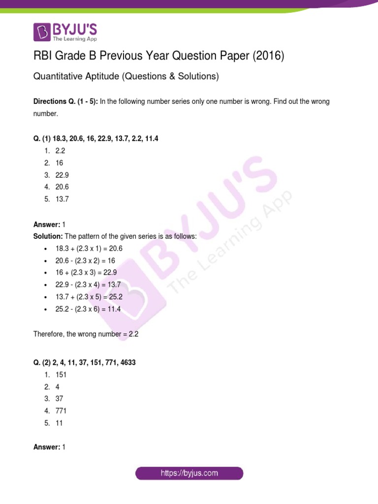 RBI Grade B Previous Year Question Paper (2016) QA Title | PDF