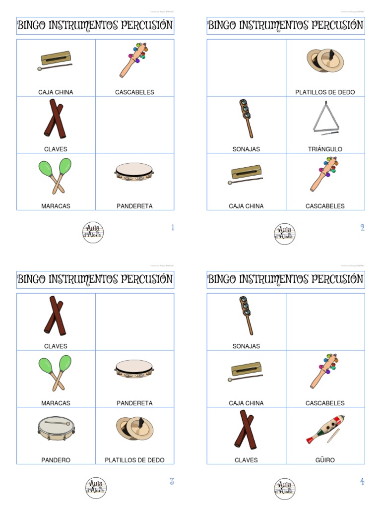 Bingo de Instrumentos de Percusiã N | PDF | Industria de la música ...