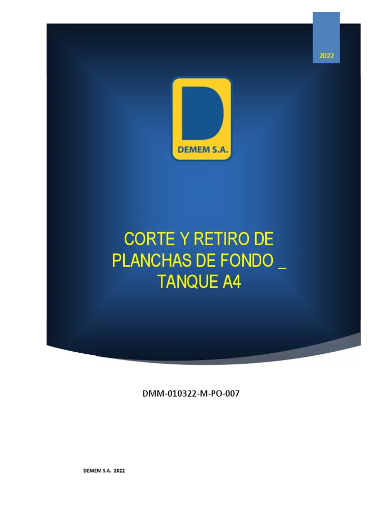 Dmm-010322-M-po-007 - Corte y Retiro de Planchas de Fondo - Tanque A4 - Rev. B | PDF | Soldadura ...