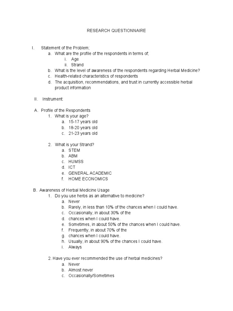 Questionnaire | PDF | Dietary Supplements | Health Care